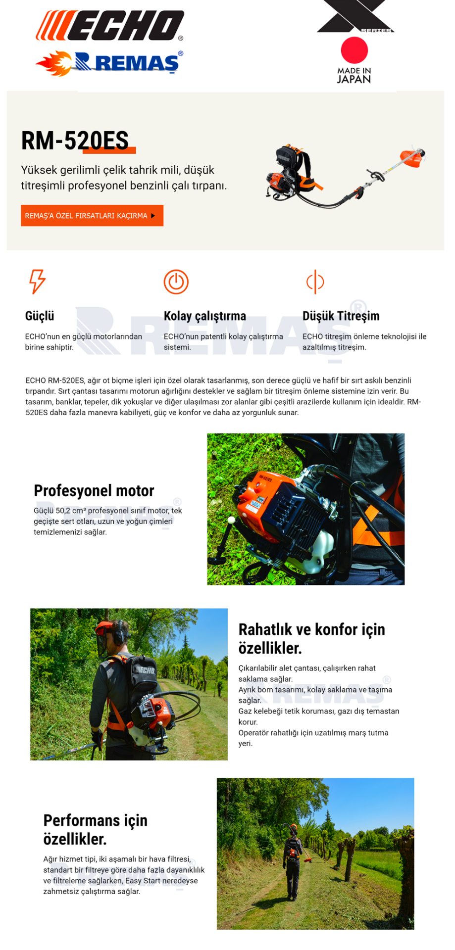 Echo RM 520 ES Japon 3 HP Benzinli Motorlu Sırt Tırpan